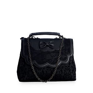 Lost Queen Women's Gothic Scarlet Illusion Victorian Damask Skull Rose Cross Handbag Purse