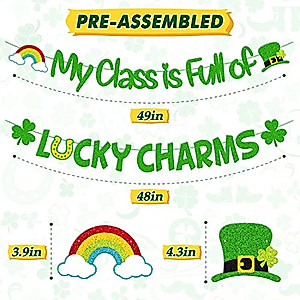 My Class is full of Lucky Charms Banner St. Patrick Day Decoration Saint Patrick Green Three Leaf Clover Shamrock Garland for Irish Day Decor Lucky Themed Preschool Birthday Bday Engagement Baby Shower Bachelorette Party Anniversary Celebration Supplies