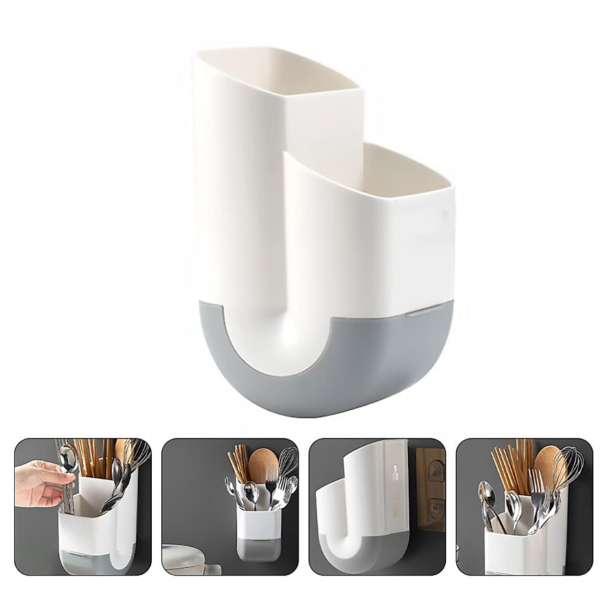 SOLUSTRE Hanging Utensil Wall Mount Utensil Drying Rack Plastic Utensil Holder Silverware Organizer Flatware Spoon Fork Storage Basket Kitchen Cutlery Drainer