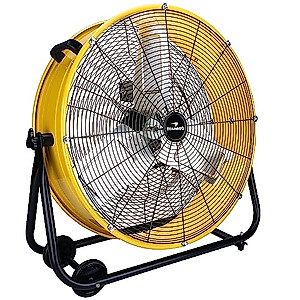 Tornado - 24 Inch High Velocity Heavy Duty Tilt Metal Drum Fan Yellow Commercial, Industrial Use 3 Speed 8540 CFM
