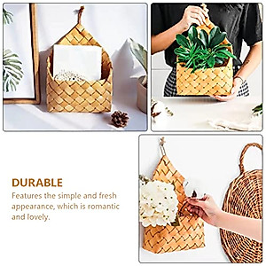 Cabilock Air Plants Hanging wicker basket Hand- Woven Wood Storage Basket Magazine Basket Wall Hanging Flower Holder Wooden Plants Basket for Plants Succulent Wall Decor