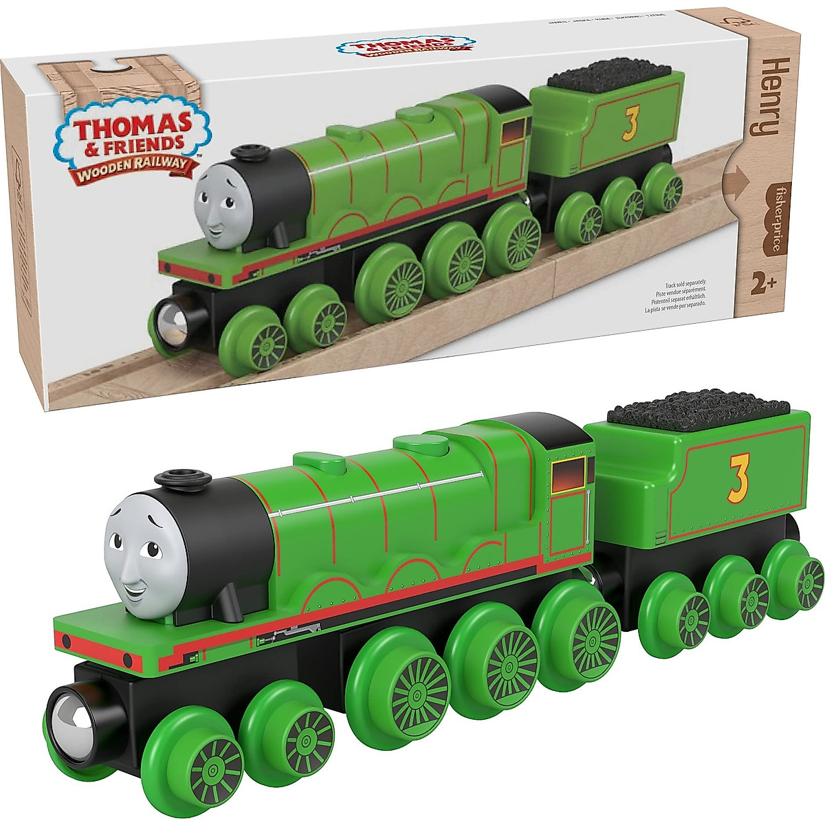 Thomas & Friends Wooden Railway Toy Train Henry Push-Along Wood Engine & Coal Car for Toddlers & Preschool Kids Ages 2+ Years (Amazon Exclusive)