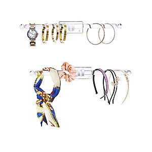 Heesch Headband Holder, Bracelet Holder, Claw Clip Organizer, Acrylic Necklace Holder, Hat Rack for Baseball Caps, Wall Mount Jewelry Holder for Bracelets, Watches, Headbands, Hair Ties (2-Pack)