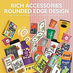 Cash Register Playset for Kids - 48PCS Pretend Play Money, Calculator, Scanner, Credit Card and Play Food for Boys and Girls Ages 3+ (668-125)