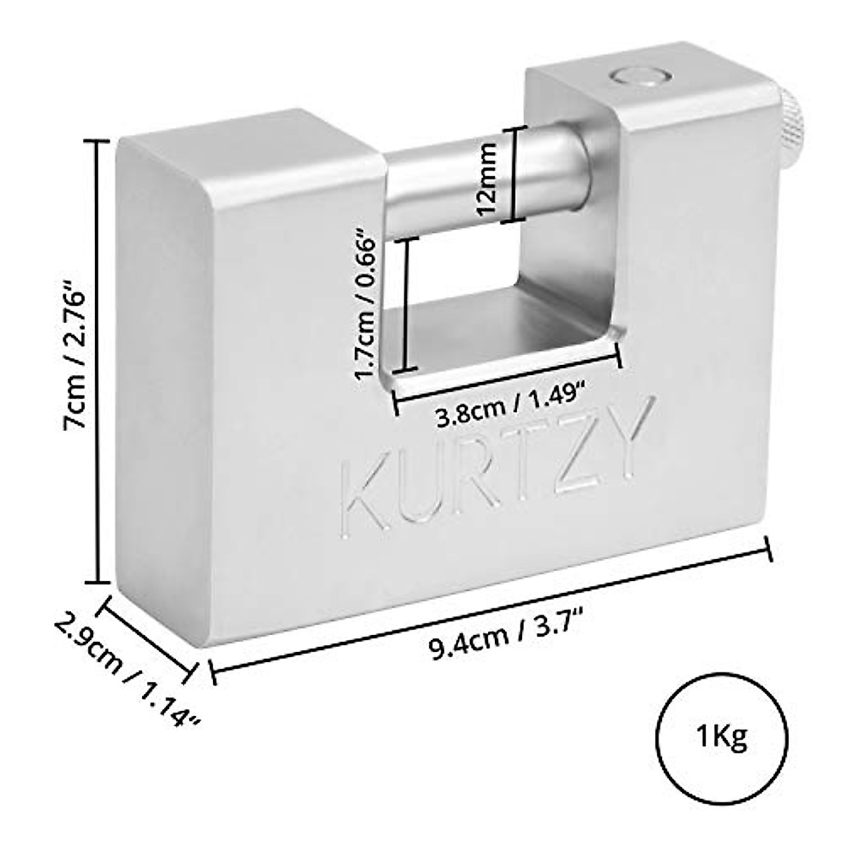Kurtzy Heavy Duty 1kg Padlocks with 10 Keys (2 Pack) - Hardened Solid Steel Hardware Monoblock Lock - 12mm Thick Shackle - Protect Garages, Containers, Sheds, Shutters, Lockers, Gates and Warehouses