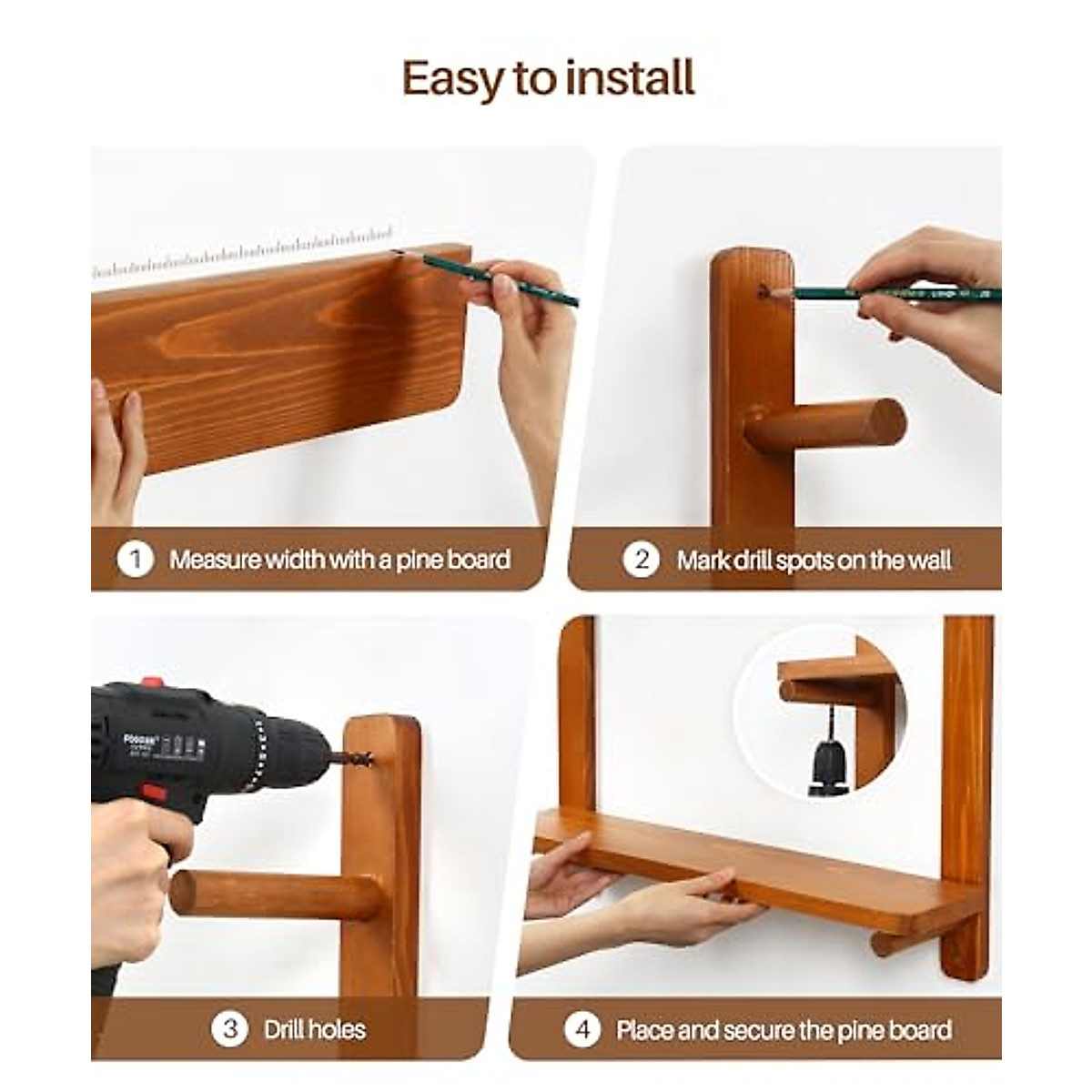 SUMGAR 24 Inch Floating Shelves for Wall Mounted Shelving Unit All Pine Wood 2 Tier Large Shelf for Bedroom Living Room Office Bathroom Home Decoration Storage Plant Photo Display Mid Century Modern