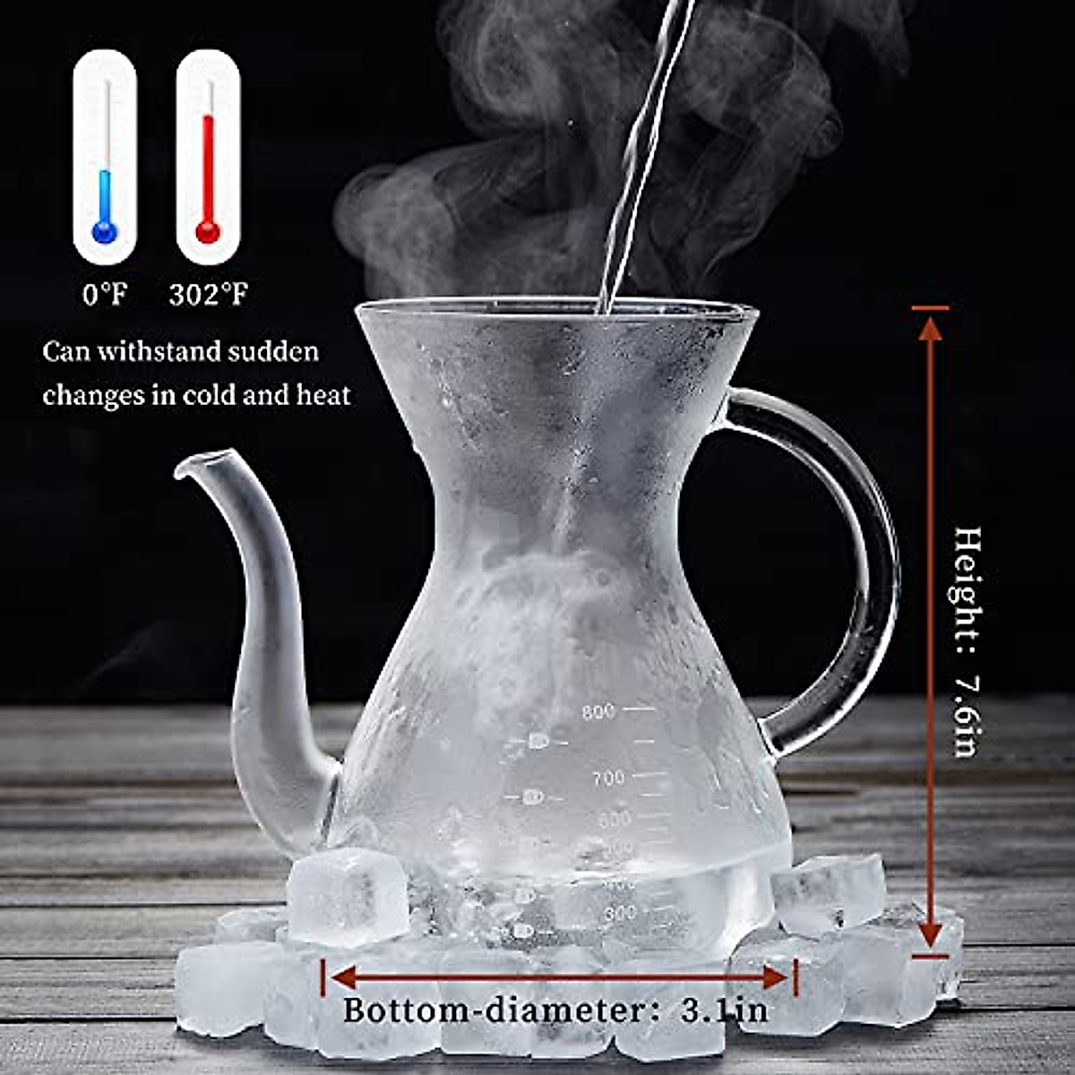 Pour Over Coffee Maker,1000ml/34oz Paperless Borosilicate Glass Carafe and Reusable Stainless Steel Permanent Filter,Glass Coffee Pot,Manual Coffee Dripper Brewer