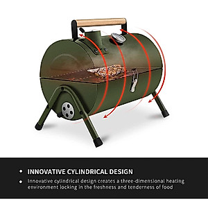 Portable Charcoal Grill Mini BBQ Grill with Lid and Thermometer, Tabletop Small Barbecue Grill & Smoker, Compact Outdoor Cooking Grill for 3-5 People Backyard Picnics Beach Camping,Red