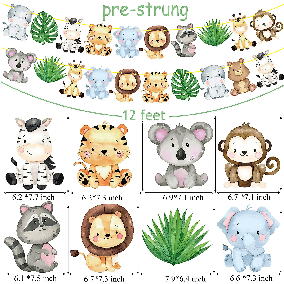 Jungle Safari Animal Banners 2pcs Safari Animals Birthday Party Cutout Banners Animal Theme Party Garland Decorations for Wild One Baby Shower Supplies