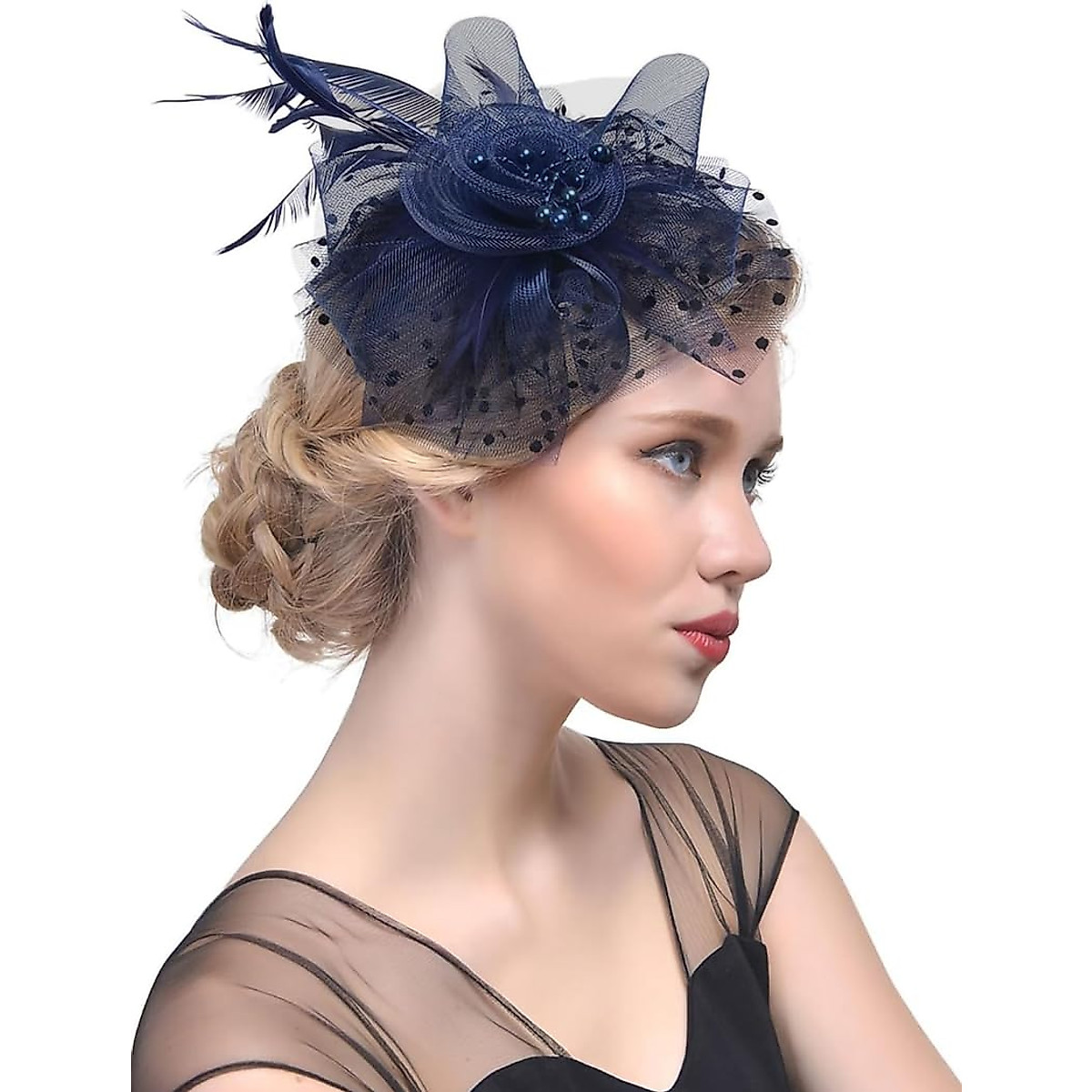 Fascinators Hats for Women Tea Party Headband Kentucky Derby Hats Fascinator Headpiece Navy Blue