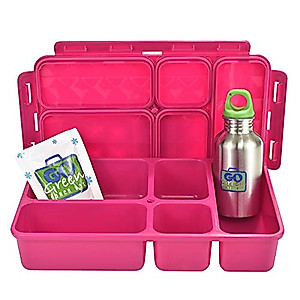 Go Green Lunch Box Lunch Box Set With 5 Compartment Leak-Proof Bento Lunch Box, Insulated Carrying Bag, Beverage Bottle, and Gel Freezer Pack Adults and Kids Unicorn Blue Pink (Magical Sky)