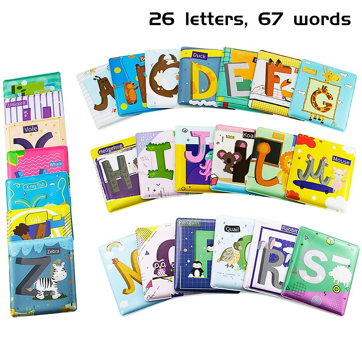 26 PCS Baby Soft Alphabet Cards Toys,Baby Bath Toy ABC Alphabet Baby Flash Cards Early Learning Educational Toy,Washable Waterproof Letter Toys for Toddler Kid Boy Girl 0 1 2 3 4Y