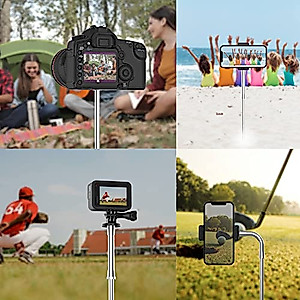 Ground Spike Stake Mount for Camera Phone Gopro, Outdoor Height Adjustable Smartphone Pole Stand, Travel Phone Tripod for Golf Swing Camping Beach Video Recording