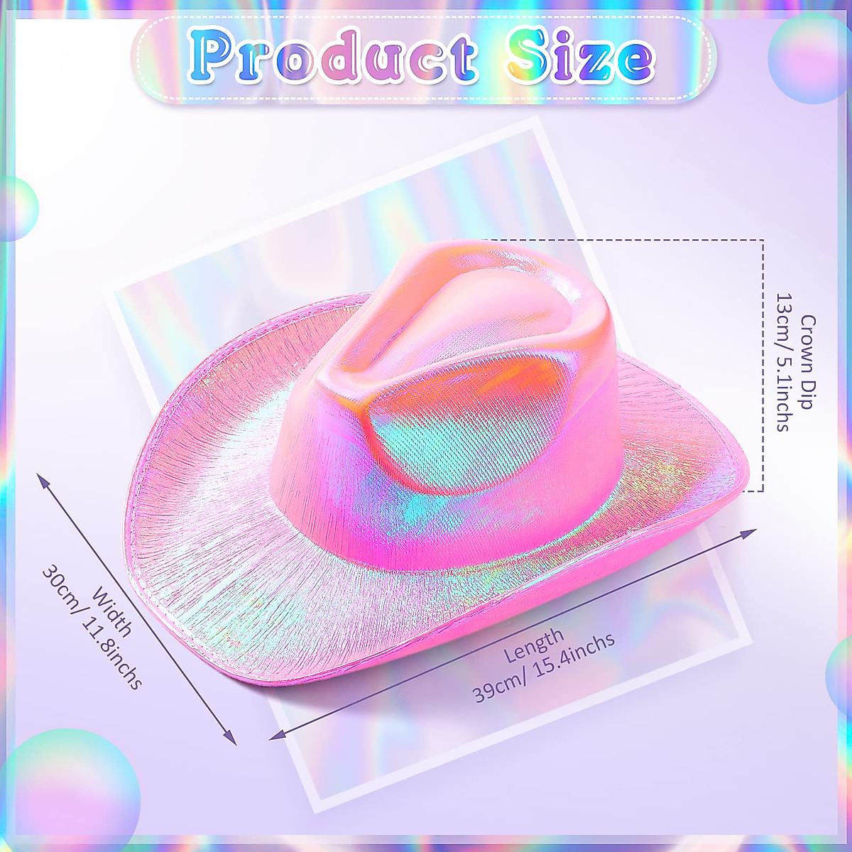 6 Pieces Glitter Cowgirl Hats Women Bride Hat Holographic Cowboy Hat Space Hats for Wedding Birthday Bachelorette Parties Favors (Beige and Pink)