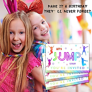 ISOVF 4" x 6" Rainbow Jump Birthday Party Invitation Cards With Envelopes (20 Sets) - Trampoline Bounce House Party Invites - C05