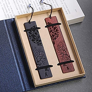 Wooden Handmade Carving PUTAHQ Natural Wood Bookmarks Gift Box Set,Handmade Natural Bookmarks with Tassel, Gift for Teachers, Students, Men and Women.?Years, Fleeting time?