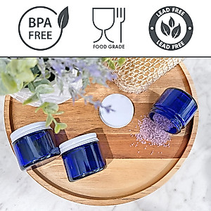 Cornucopia Brands 2oz Cobalt Blue Glass Jars w/Metal Lids (12 Pack); Straight Sided Containers for Creams, Cosmetics, Lotions and More