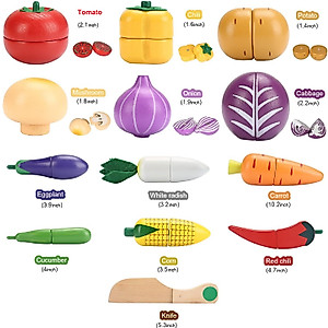 Victostar Magnetic Wooden Cutting Fruits Vegetables Food Play Toy Set with Basket for Kids