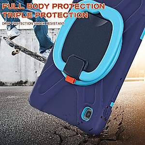 Case for Samsung Galaxy Tab A7 Lite 8.7'' with Pencil Holder - Rotating Handle Grip &Stand -Shoulder Strap, SCSVPN Rugged Protective Kids Case for Galaxy Tab A7 Lite 2021 SM-T220/T225/T227, Navy/Blue