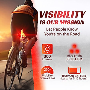 Tailgator Bike Rear Tail Brake LED Light - Accelerometer Brake Sensing Feature - Brightest Light at 300 Lumens - Rechargeable Battery Lasts Up to 60 Hours - Day/Night Visibility - Best Brake Light