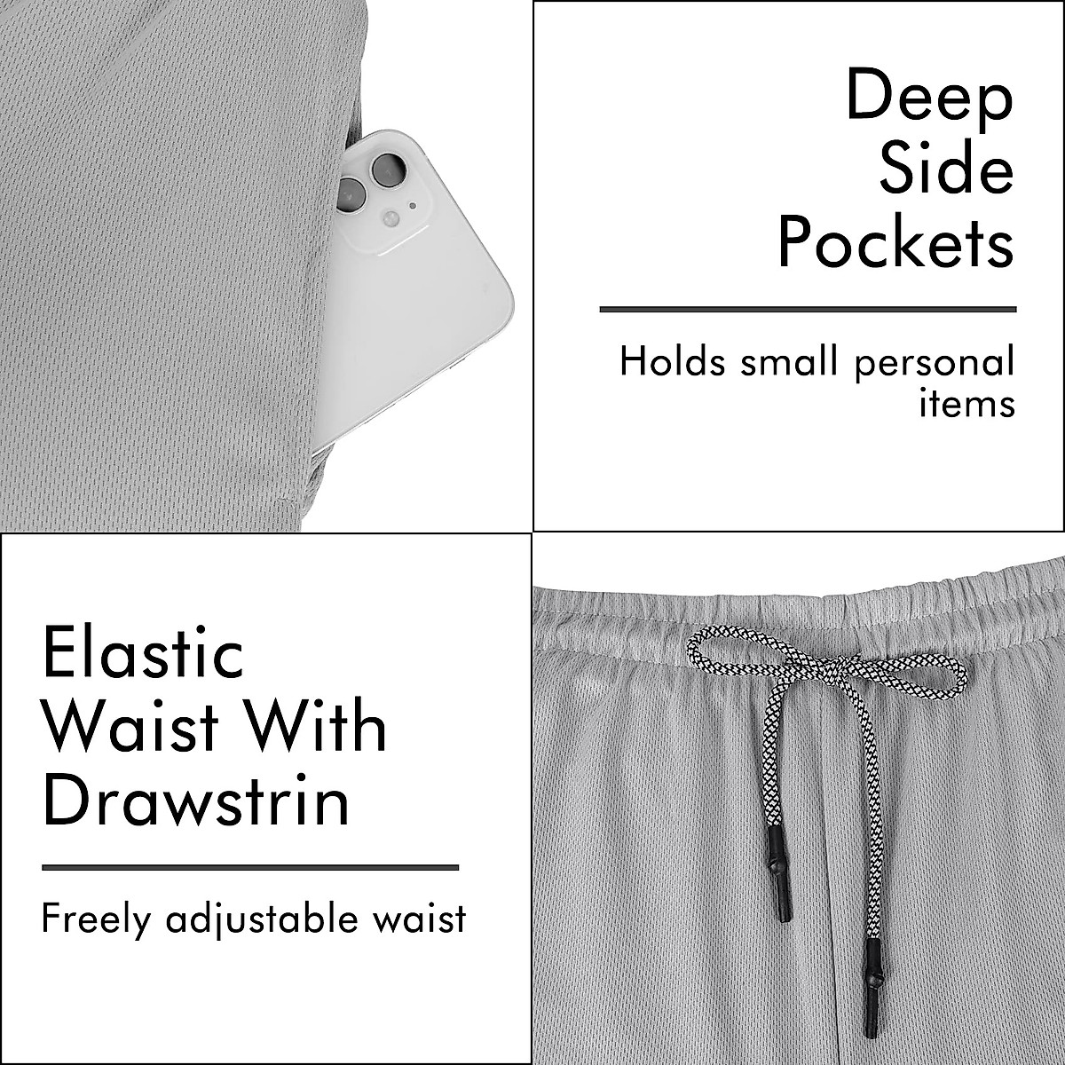 Mens Athletic Shorts, 2-in-1 Gym Workout Shorts for Men Mesh Quick Dry Yoga Training Running Shorts with Pockets,Grey,L