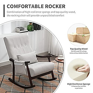 Attaliarec Rocking Chair Nursery, Rocker Glider Chair for Nursery High Back, Accent Living Room Chairs, Tufted Nursing Comfy Chairs for Mom, Gift, Side Pocket, Lumbar Pillow, Light Gray