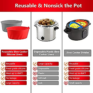 Silicone Slow Cooker Liners,HOUPEACE Reusable&Leekproof Cooking Liners with Mitts Fit for 6QT Oval Crock-Pot,Hamil-ton Beach Slow Cooker(2Pack)