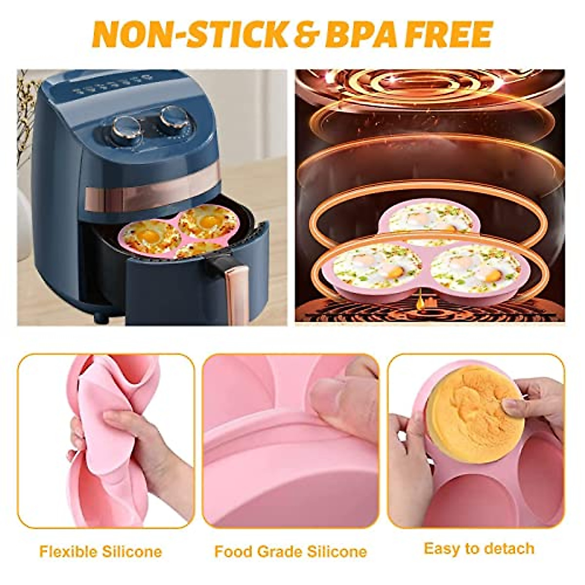 Forsaken Air Fryer Egg Mould Air Fryer Egg Pan 3 Cavity Silicone Poached Egg Moulds for Air Fryer Round Muffin Tray Muffin Moulds Air Fryer Muffin Pan Non Stick Easy to Clean Multifunctional