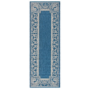 SAFAVIEH Courtyard Collection Runner Rug - 2'3" x 6'7", Blue & Natural, Non-Shedding & Easy Care, Indoor/Outdoor & Washable-Ideal for Patio, Backyard, Mudroom (CY2965-3103)