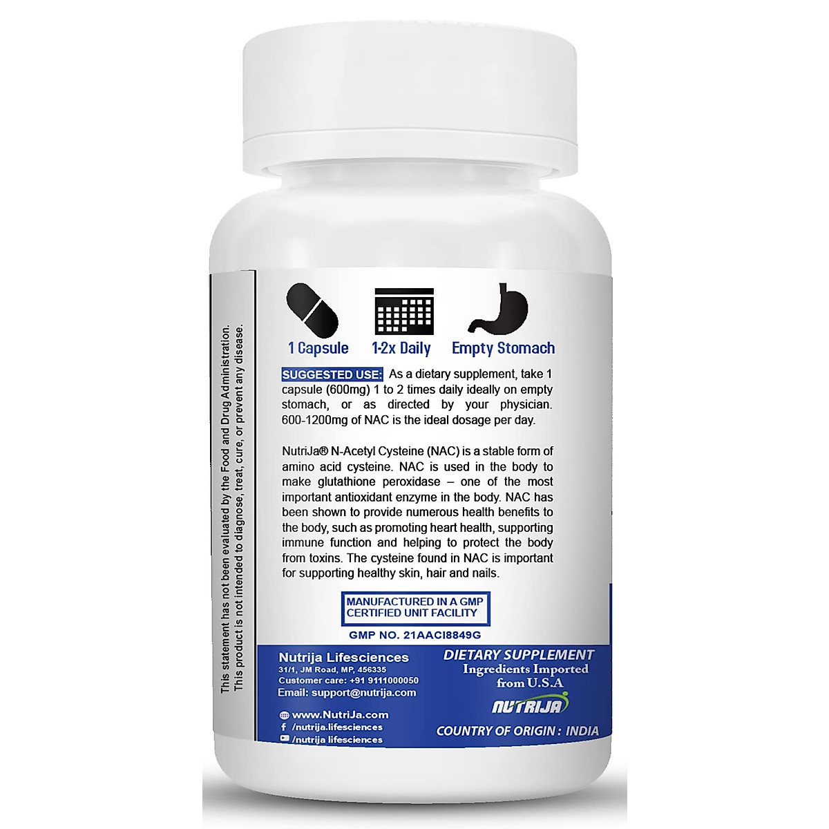 NutriJa NAC (N-Acetyl L-Cysteine) 600mg - 30 Capsules