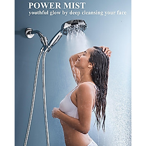 BOWGER Shower Head with Handheld High Pressure Multi-Function 7 modes, Built-in Power Wash to Clear Tub, Tile & Pets, 5” High Flow Hand Held Rain Showerhead with Extra Long Hose and Adjustable Bracket