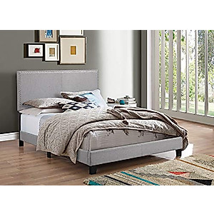 Crown Mark Erin Upholstered Panel Bed in Gray, Queen