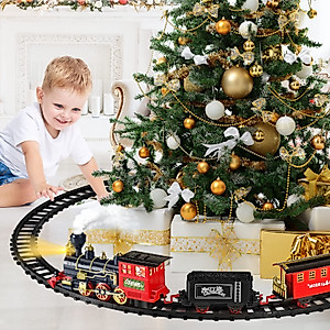 Shemira Christmas Train Set, Train Toys for Boys Girls,Toy Train with Light Smoke and Sound,Steam Train Set for Around Christmas Tree,Christmas Train Toys Gifts for 3 4 5 6 7 8+ Year Old Kids