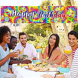 Tie Dye Birthday Banner Tie-Dye Themed Happy Birthday Background Tie Dye Birthday Party Decorations Supplies Rainbow Colorful Paint Photo Booth Props
