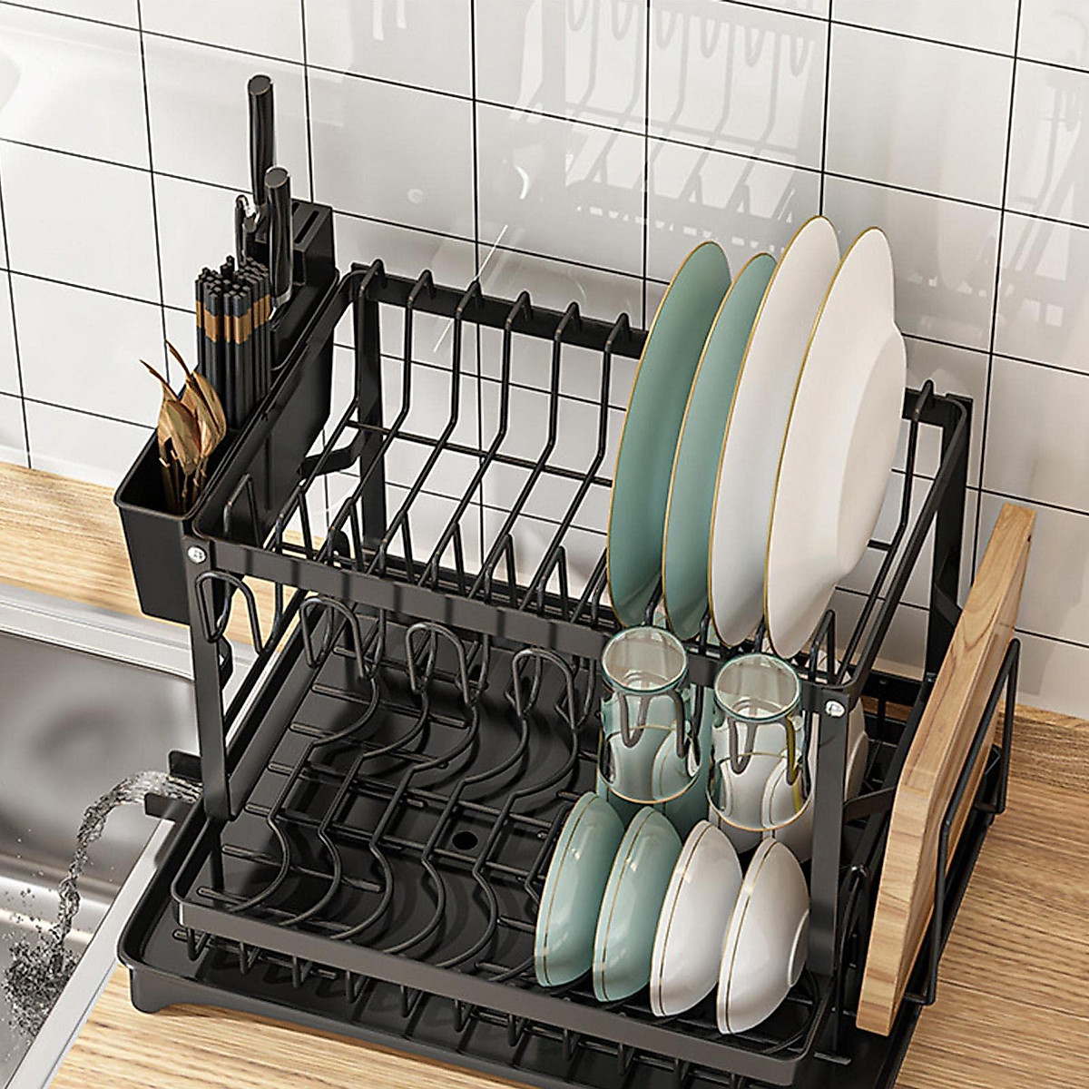 IBNA Dishes Storage Plate Rack, Carbon Steel Dish Drying Rack, Durable Cabinet Dish Drying Rack, Drainer Dishes Plates with Large Capacity, Plate Rack Drainer for Plates Cutting Boards Spoons Forks