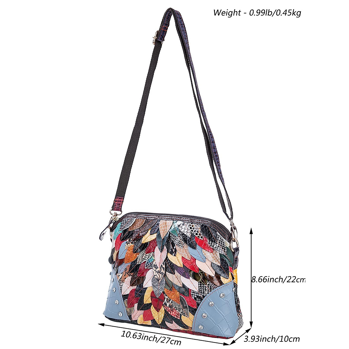 Segater Women Random Multicolor Shoulder Bag Genuine Leather Handbag Splicing Satchel Leaf Patchwork Colorful Crossbody Purses