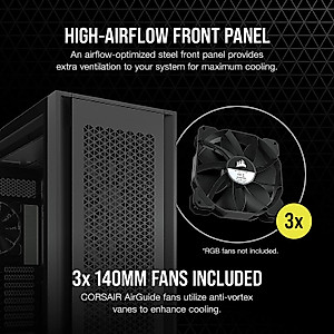CORSAIR 7000D AIRFLOW Full-Tower ATX PC Case – High-Airflow Front Panel – Spacious Interior – Easy Cable Management – 3x 140mm AirGuide Fans with PWM Repeater Included – Black