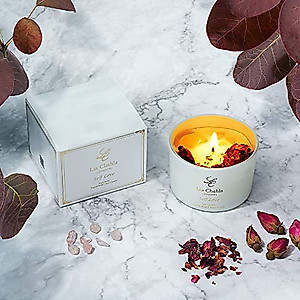 LIA CHAHLA LONDON Luxury ‘Self-Love’ Rose Quartz Candle 6 oz – Scented English Rose Candle – Hidden Gem Candle Infused w/Essential Oils – 100% Soy Candle (Self Love/Rose - Rose Quartz, 6 Oz)