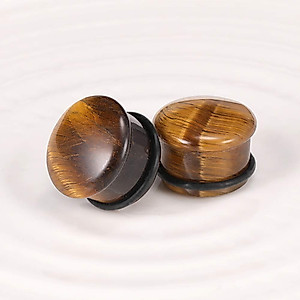 ZS Tiger Eye Natural Stone Brown Ear Plugs Single Flare Ear Gauges Expander with O-Ring Body Piercing (Gauge=7/16"(11mm))