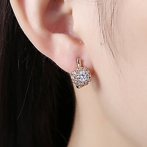 Fashion Small CZ Diamond Hoop Earrings For Women 14K Gold Flower Cubic Zirconia Leverback Studs Hypoallergenic