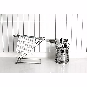 LENITH Stainless Steel Washcloth Holder Dish Rag Cloth Holder, 4 Arms Folding Towel Drying Rack for Kitchen countertop Bathroom, Hand Towel Stand Rack, Silver