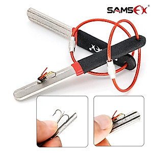 SAMSFX Fishing Hook Sharpener Hook File Portable Grinding Tool with Double Sided Fine and Medium Grit Fly Fishing Tools, 4inch (Black & Red Handle)