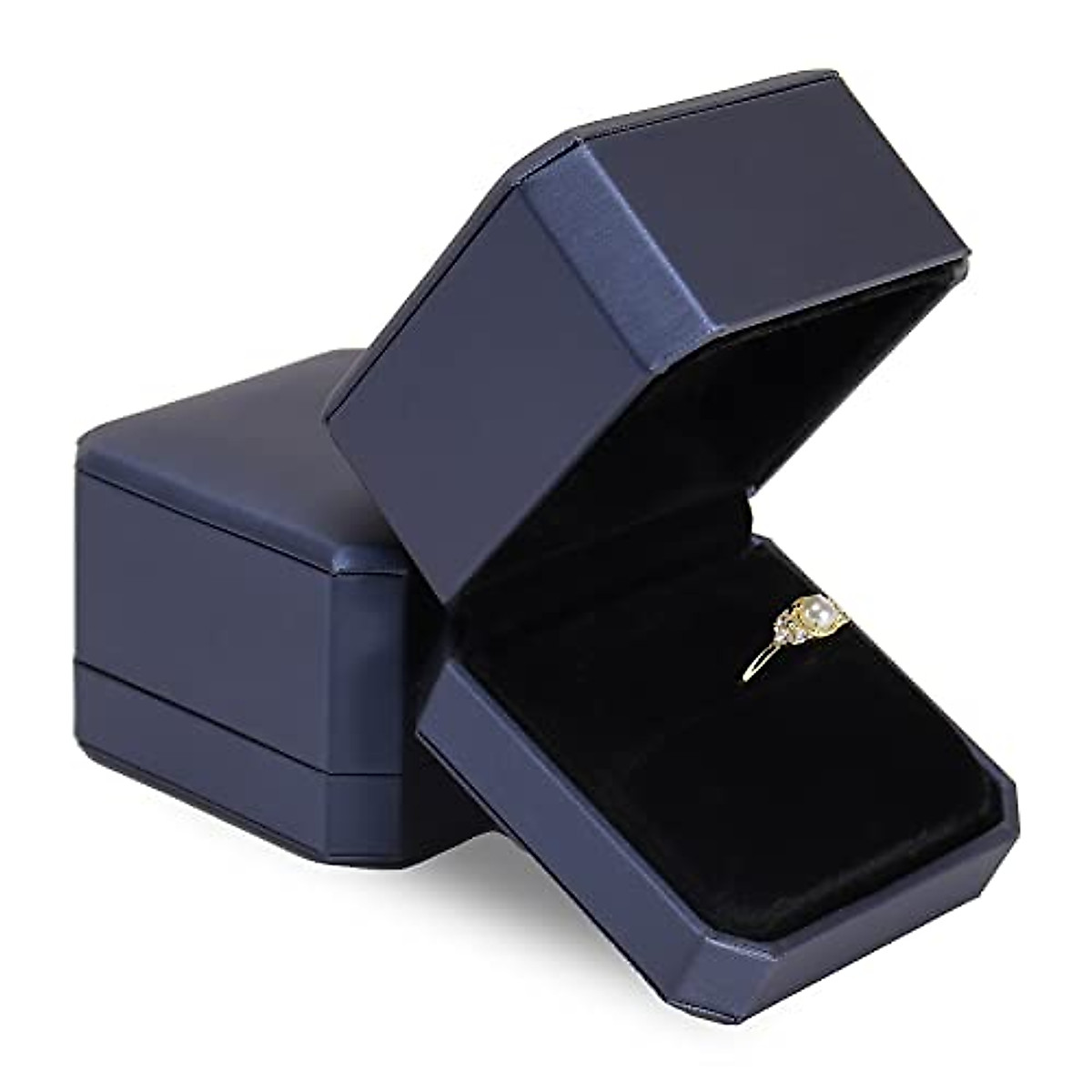 Ring Box for Wedding Ceremony Leather Jewelry Box Engagement Wedding Card Box, Jewelry Organizer Box Engagement Ring Holder Jewelry Gift Box Jewelry Storage Case(Steel-Blue)