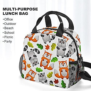 Racoons and Foxes Printed Lunch Box Tote Bag with Handles and Shoulder Strap for Men Women Work Picnic