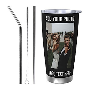 20oz Personalized Tumbler with Photo Name, Custom Tumbler Personalized Custom Cups with Text Logo, Customized Gifts for Christmas Birthday Anniversary, Blue