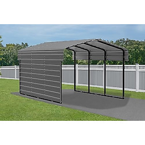Arrow Carports Galvanized Steel Carport, with 1-Sided Enclosure, Compact Car Metal Carport Kit, 10' x 15' x 7', Charcoal
