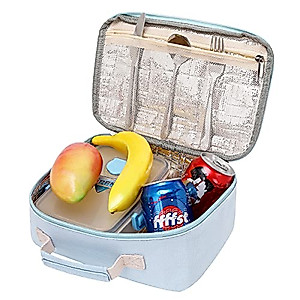 e-youth Women Girls Cute Panda School Backpack with Lunch Box Japanese & Korean Style Canvas Bags (Blue)