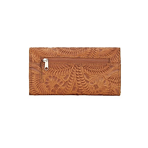 American West Women's Tri-Fold Leather Wallet Billfold for Women (Tan)