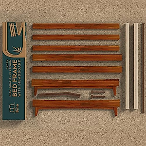 Bme Caden 15 Inch Deluxe Bed Frame with Adjustable Headboard - Mid Century, Retro Style with Acacia Wood - No Box Spring Needed - 12 Strong Wood Slat Support - Easy Assembly - Dark Chocolate, Queen