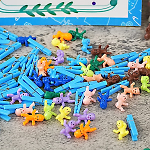 Don't Say Baby Shower Clothespin Game, 60 Mini Plastic Clothespins One 8.5 x 11 Sign 50 Mini Plastic Baby (Blue)